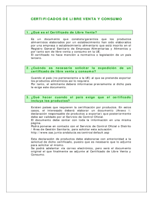 Completable En línea certificados de libre venta y consumo - Junta de Andalucia Fax Email ...
