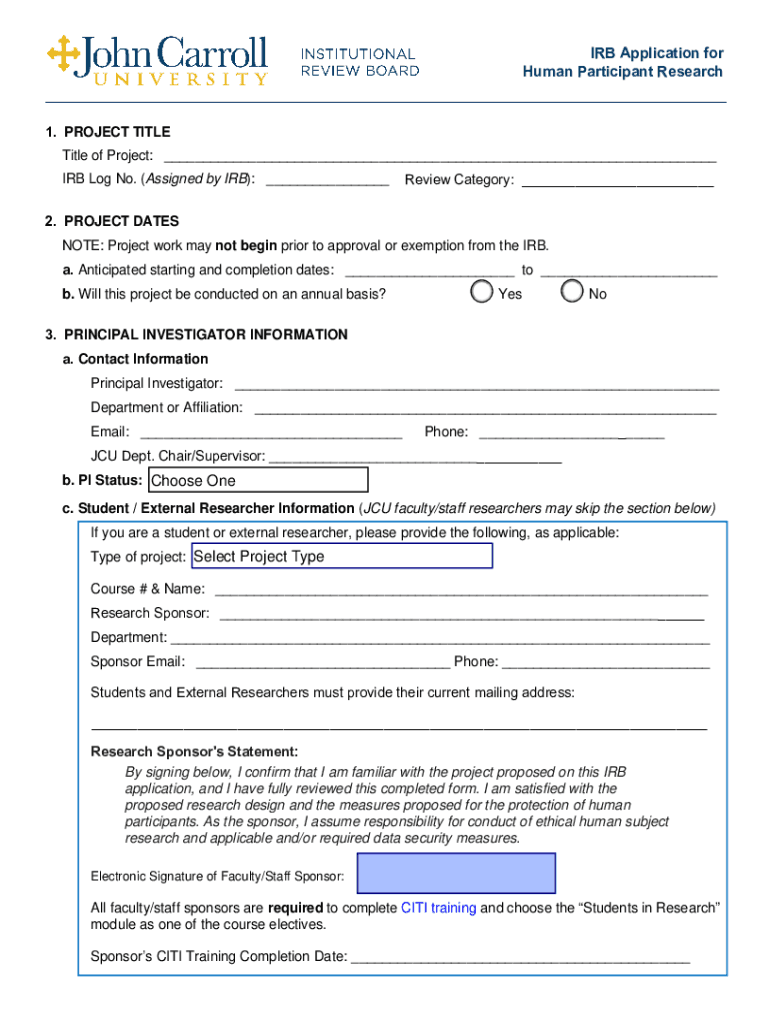 Fillable Online IRB Application for Human Participant Research Fax Email Print - pdfFiller