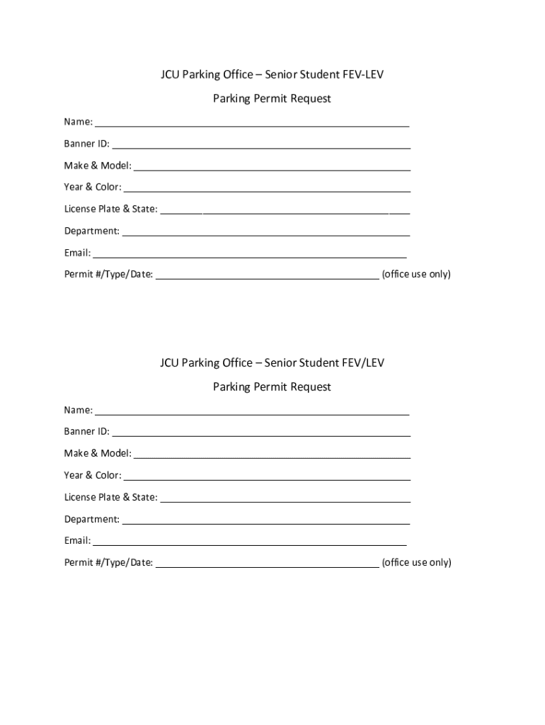 Fillable Online Senior Student FEV-LEV Parking Permit Request Fax Email ...
