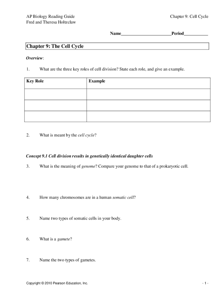 Fillable Online An Overview of the Cell Cycle - Molecular Biology of ...