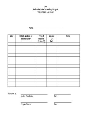 Venipuncture Log Sheet.doc Doc Template | pdfFiller