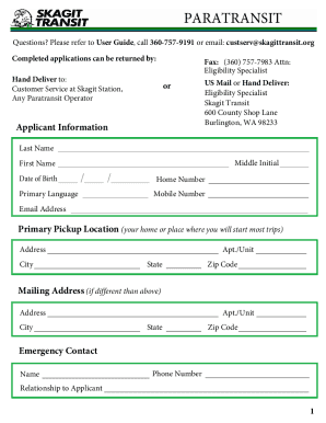 Fillable Online Paratransit Service Application Form Fax Email Print ...