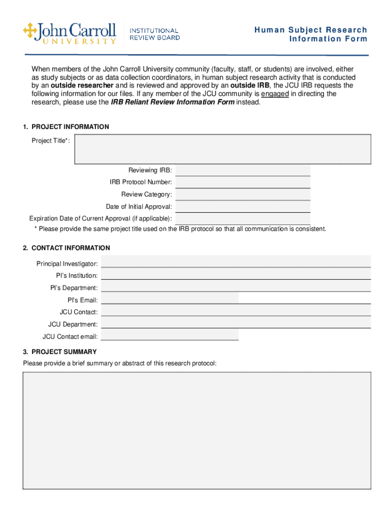 Fillable Online Human Subject Research Information Form Fax Email Print ...