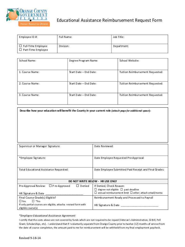Fillable Online Educational Assistance Reimbursement Request Form Fax ...