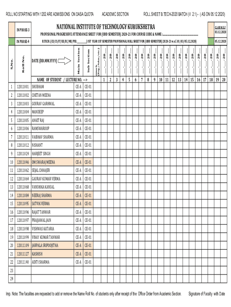 Fillable Online ROLL NO STARTING WITH 1202 ARE ADMISSIONS ON DASA QUOTA ...