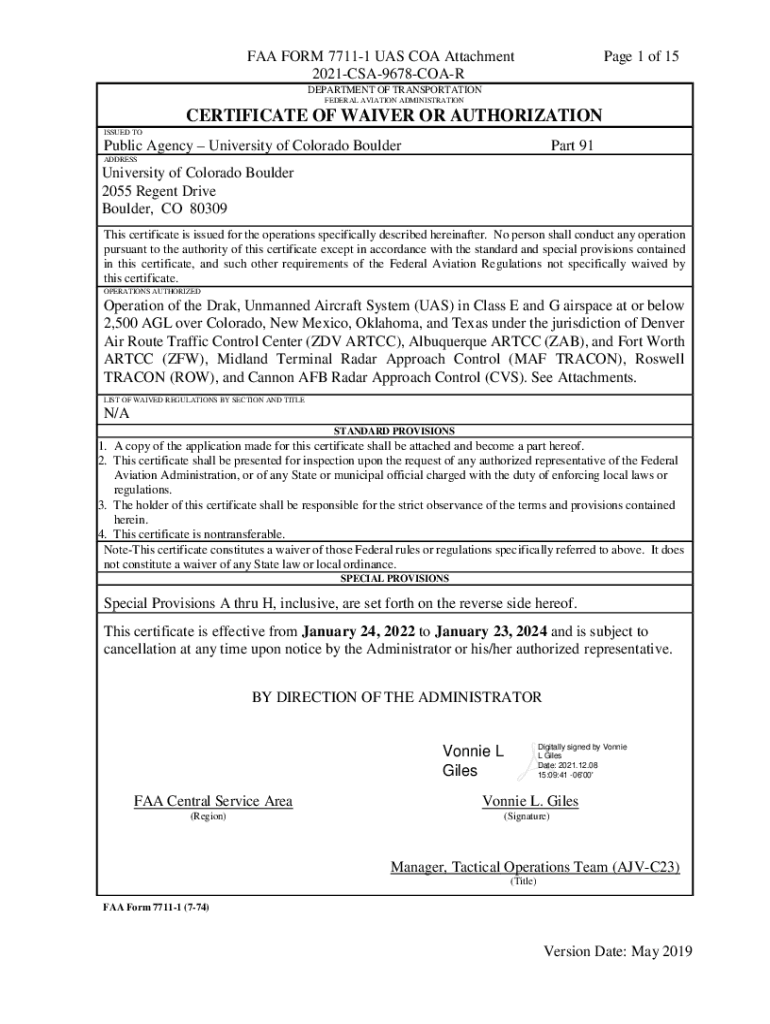 Fillable Online FAA FORM 7711-1 UAS COA Attachment Public Agency ...