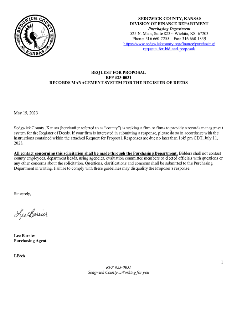 Fillable Online rfp #23-0031 records management system for the register ...