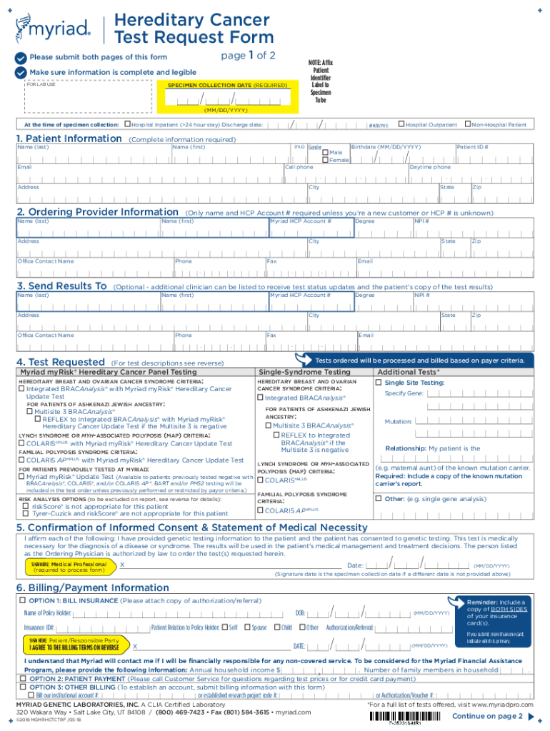 Fillable Online Hereditary Cancer Test Request Form Fax Email Print ...
