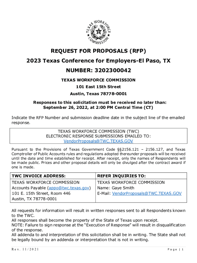 Fillable Online twc texas REQUEST FOR PROPOSALS (RFP) 2023 Texas ...