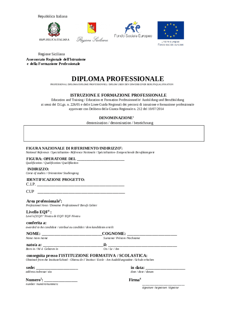 diploma professionale Doc Template | pdfFiller