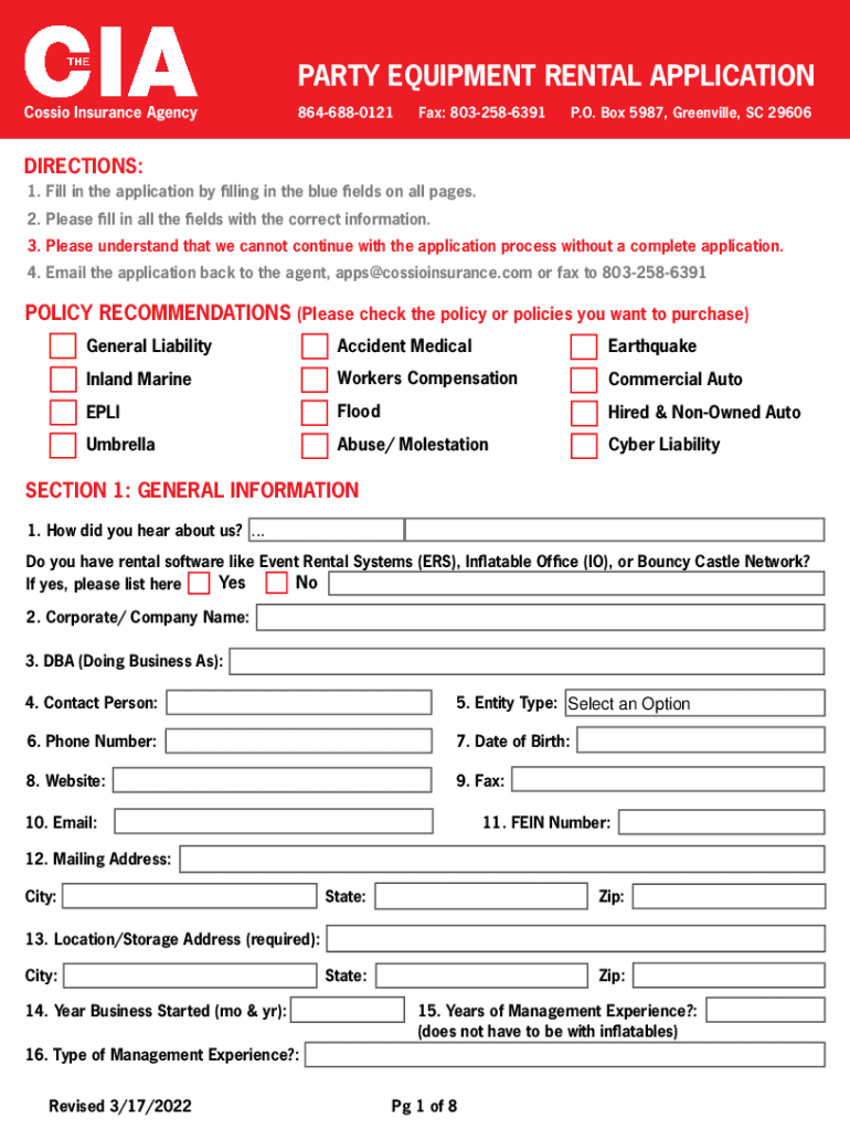 Fillable Online PARTY EQUIPMENT RENTAL APPLICATION Fax Email Print ...