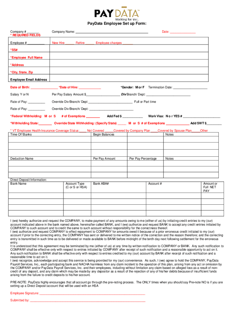 Fillable Online Paydata Forms - Fill Online, Printable, Fillable, Blank Fax Email Print - pdfFiller