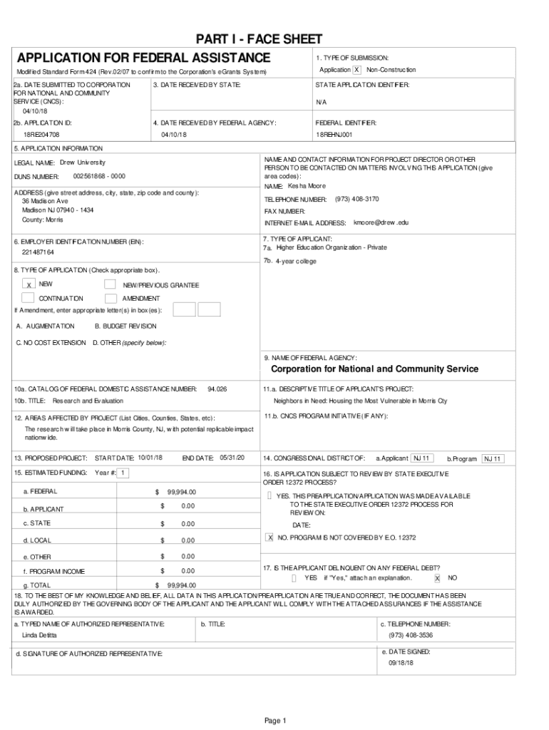 Fillable Online Fillable Online nationalservice PART I - FACE SHEET 1 ...