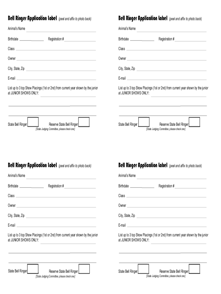 Fillable Online Bell Ringer Application Label (peel and affix to photo ...