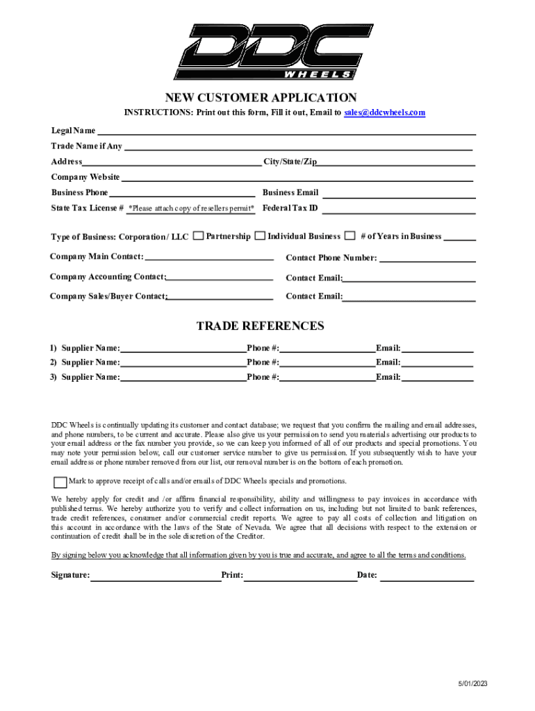 Fillable Online NEW CUSTOMER APPLICATION TRADE REFERENCES Fax Email Print - pdfFiller