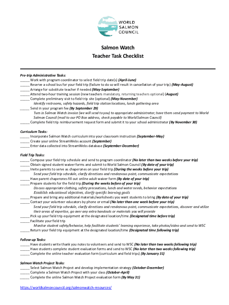 Fillable Online Field Trip Checklist and Rules (including bus) Fax ...
