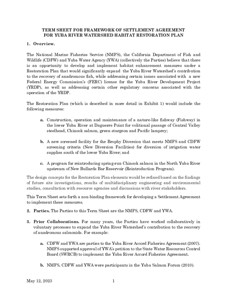 Fillable Online term sheet for framework of settlement agreement Fax Email Print - pdfFiller