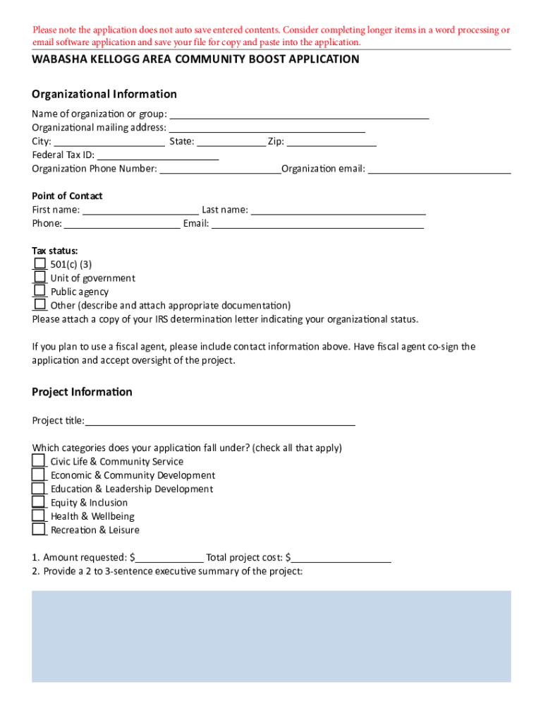 Fillable Online The City of Wabasha welcomes application for Community ...