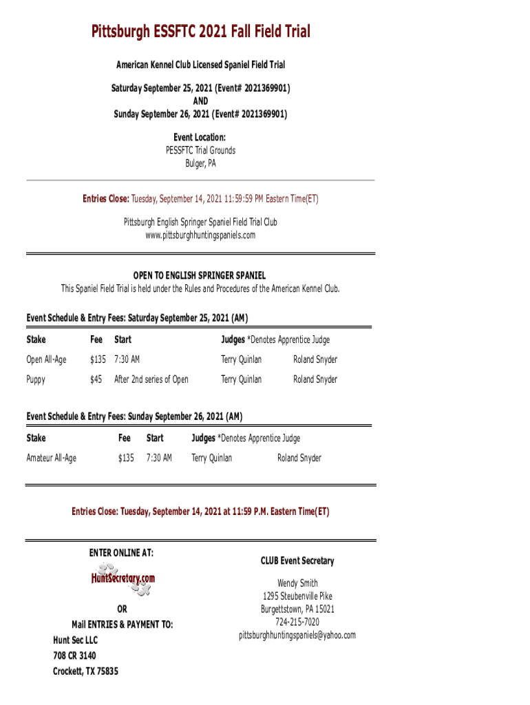 Fillable Online Field trial championshipsActivitiesThe Kennel Club Fax ...
