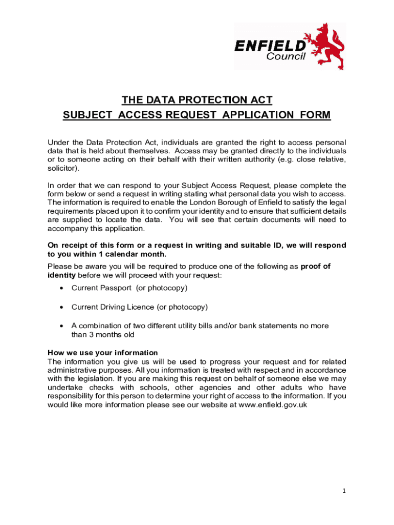 Fillable Online The Data Protection Act Subject Access Request application form Fax Email Print ...
