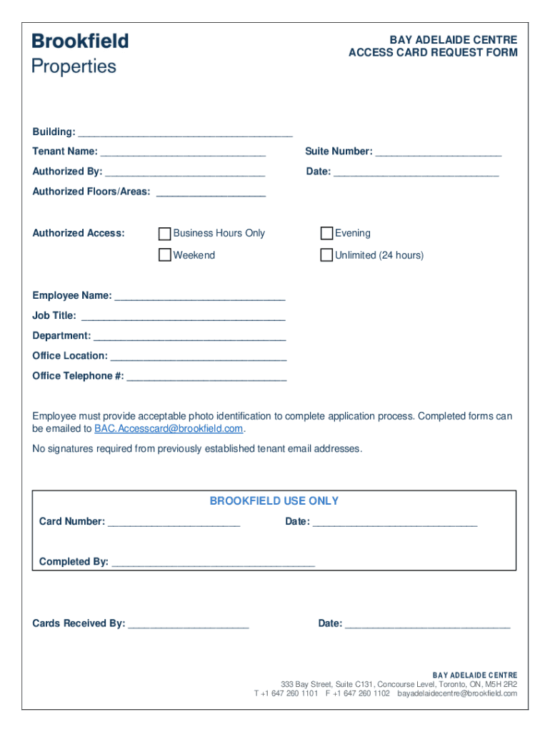 Fillable Online bay adelaide centre access card request form Fax Email ...