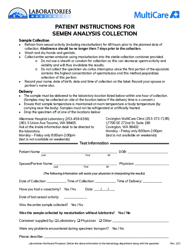 Fillable Online Collecting a Semen Sample Fax Email Print - pdfFiller