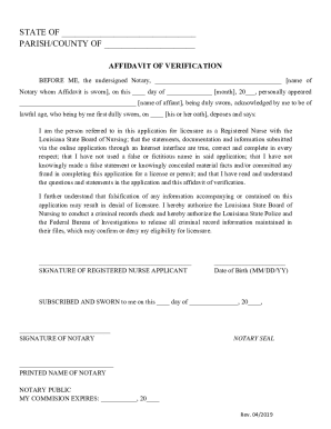 Fillable Online AFFIDAVIT OF VERIFICATION modified by IB modified by ...
