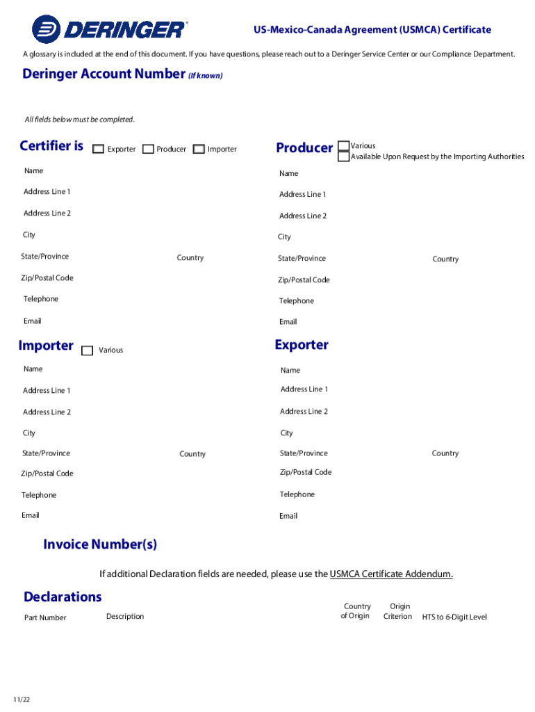 Fillable Online USMCA Blanket Form Fax Email Print - pdfFiller
