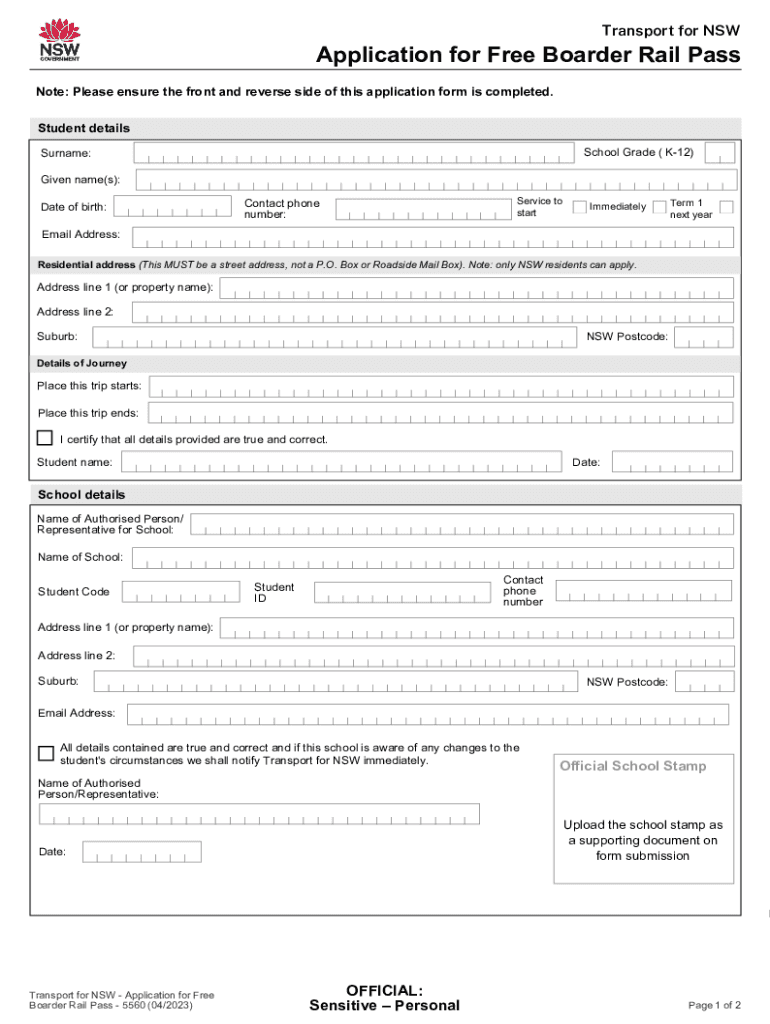 Fillable Online Application for Free Boarder Rail Pass - Transport for ...