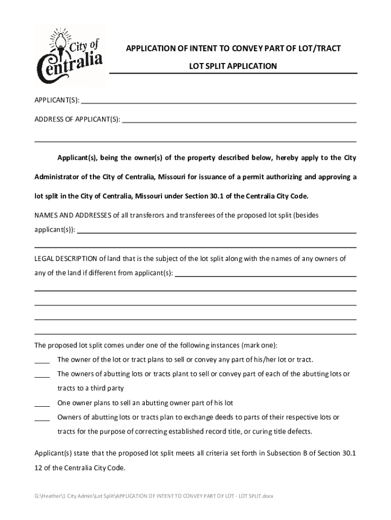 Fillable Online Lot Split of Tax Lots or Parcels Application (PDF) Fax ...