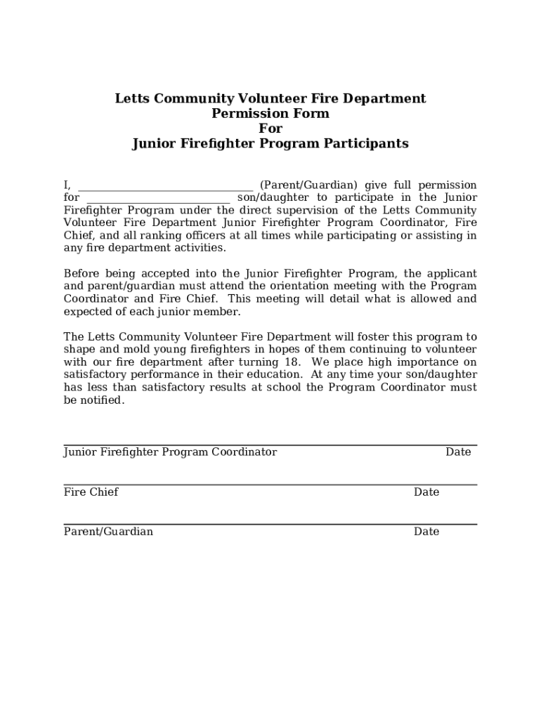 PNEFD Junior Firefighter Program Parent/Guardian Consent Doc Template ...