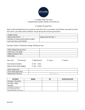 Fillable Online Student New Hire Form Complete New Student Worker Hire Check ... Fax Email Print ...