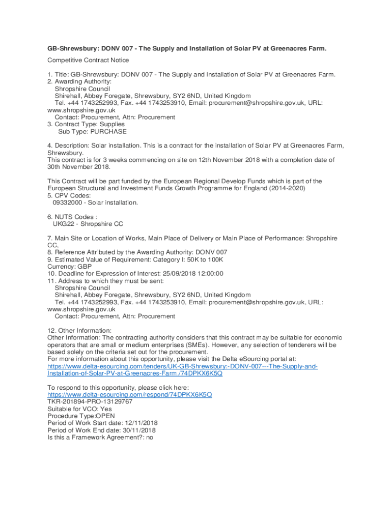 Fillable Online DONV 007 - The Supply and Installation of Solar PV at ...