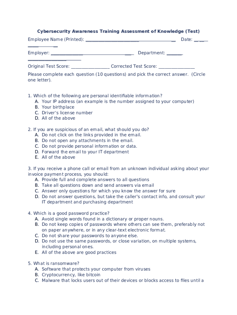 Security awareness training quiz: Insider threat prevention Doc ...