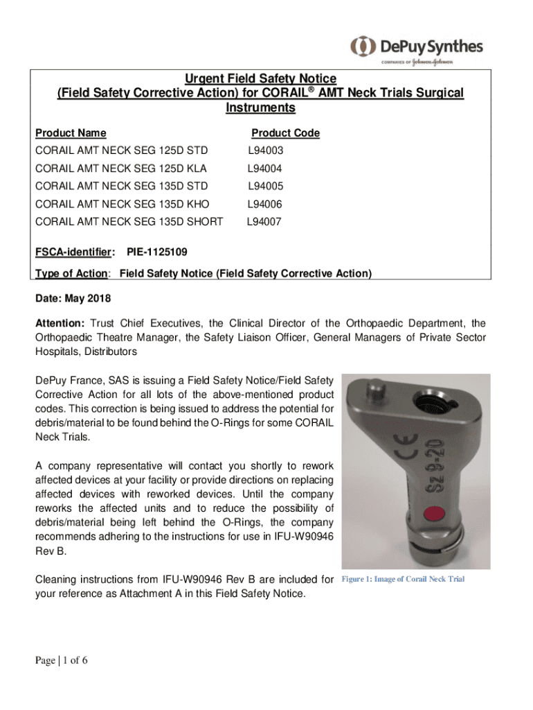 Fillable Online Urgent Field Safety Notice (Field Safety Corrective Action) ... Fax Email Print ...