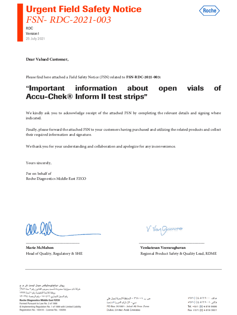Fillable Online Field Safety Notice PFSN Accu-Chek Inform II test ...