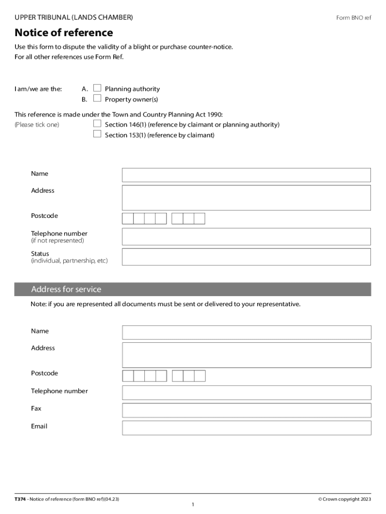 Fillable Online References to the Upper Tribunal (Lands Chamber) for ... Fax Email Print - pdfFiller