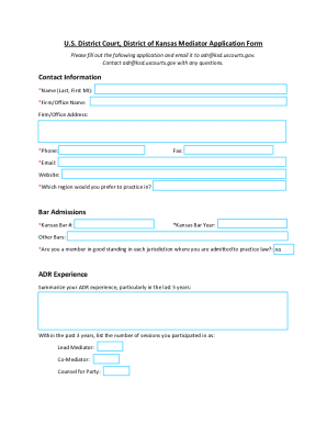 Fillable Online ksd uscourts Mediator List Application Form Fillable ...