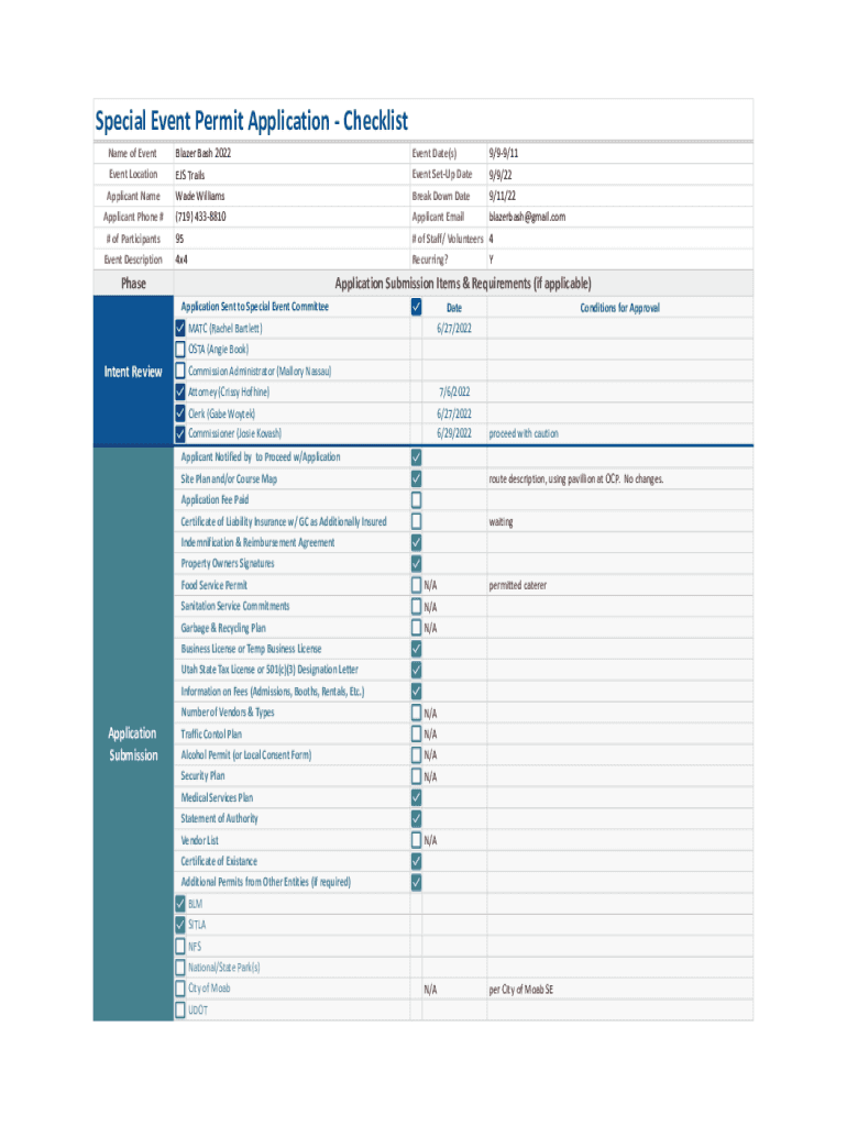 Fillable Online Special Event Permit Application - Checklist Fax Email Print - pdfFiller