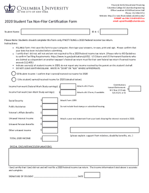 Fillable Online 2020 Student Tax Non-Filer Certification Form Fax Email ...
