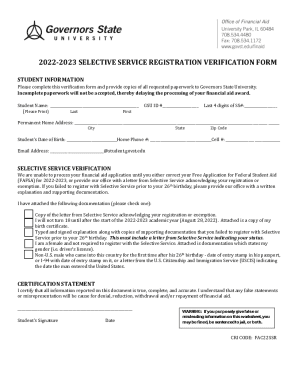Fillable Online 2022-2023 SELECTIVE SERVICE REGISTRATION VERIFICATION ...
