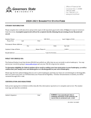 Fillable Online 2020-2021 BANKRUPTCY STATUS FORM Fax Email Print - pdfFiller