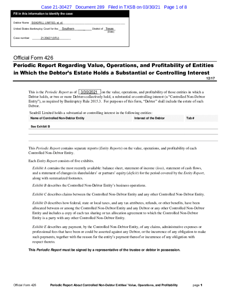 Fillable Online Official Form 426 Periodic Report Regarding Value ...