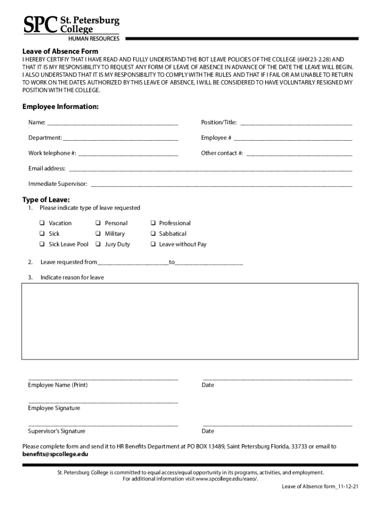 Fillable Online Wellpath Leave of Absence Application Form Fax Email ...