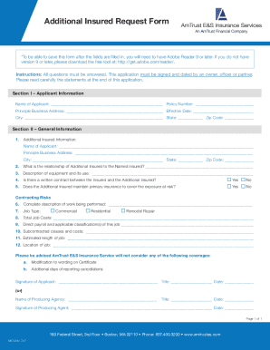 Fillable Online Additional Insured Request Form Fax Email Print - pdfFiller