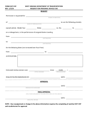 Fillable Online transportation wv DOT-55P Request for Personal Vehicle ...