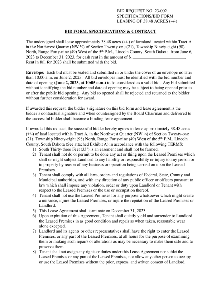Fillable Online BID REQUEST NO. 23-002 SPECIFICATIONS/BID FORM LEASING ...