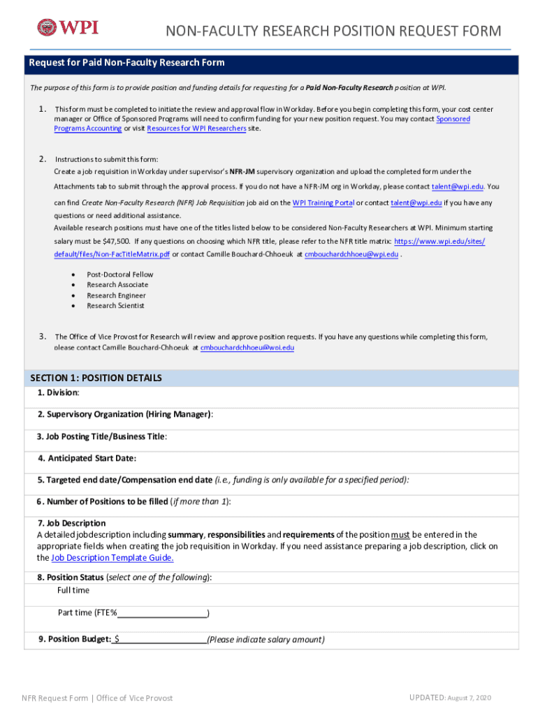 Fillable Online non-faculty research position request form Fax Email ...