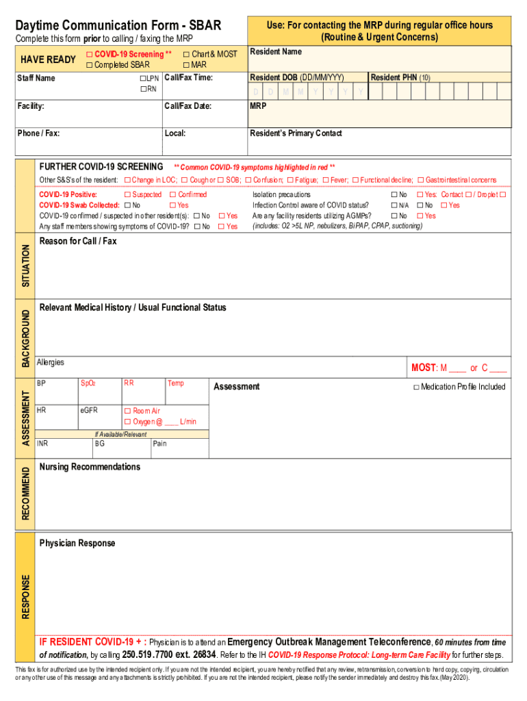 Fillable Online Sbar Fillable Sample - Fill Online, Printable, Fillable ...