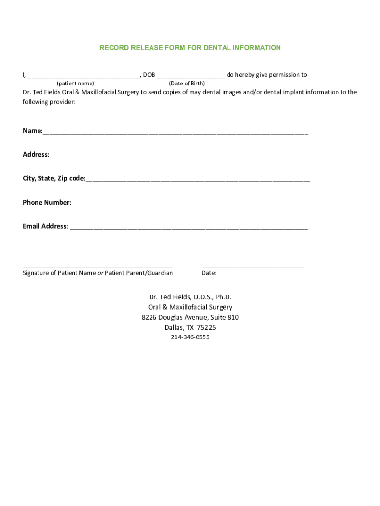 Fillable Online Dr. Ted Fields, D.D.S., Ph.D. Oral & Maxillofacial ...